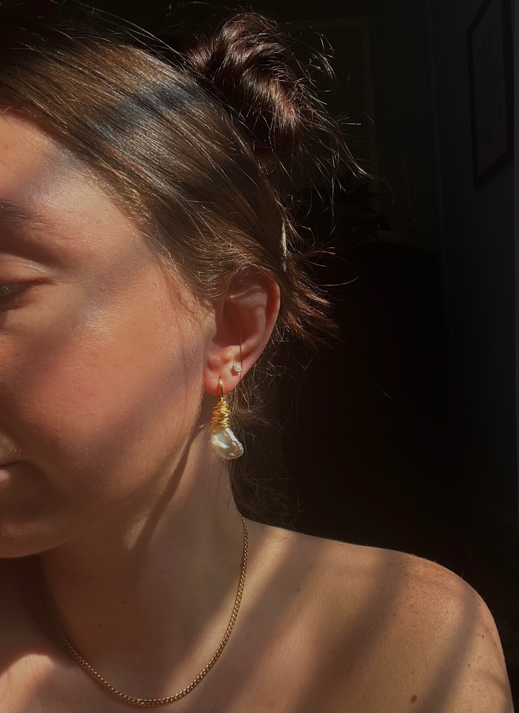 Pearl Drop Earrings Gold Hoop Earrings Bridal Jewelry Gift for Bride ...