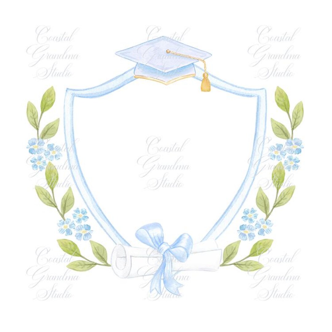 Congrats Grad School Watercolor Crest // Watercolor Clipart// Preppy ...