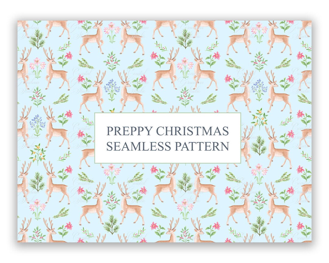 Preppy Pastel Christmas Mughal Deer Tile Pattern // Coastal Christmas ...