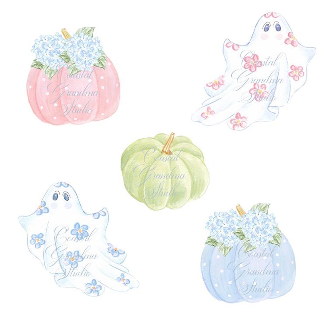 Watercolor Pumpkins & Ghosts Clip Art: Fall Thanksgiving PNG (digital ...