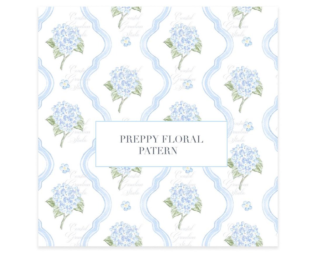 Preppy Spring Floral Hydrangea Floral Tile Pattern // Blue Coquette ...