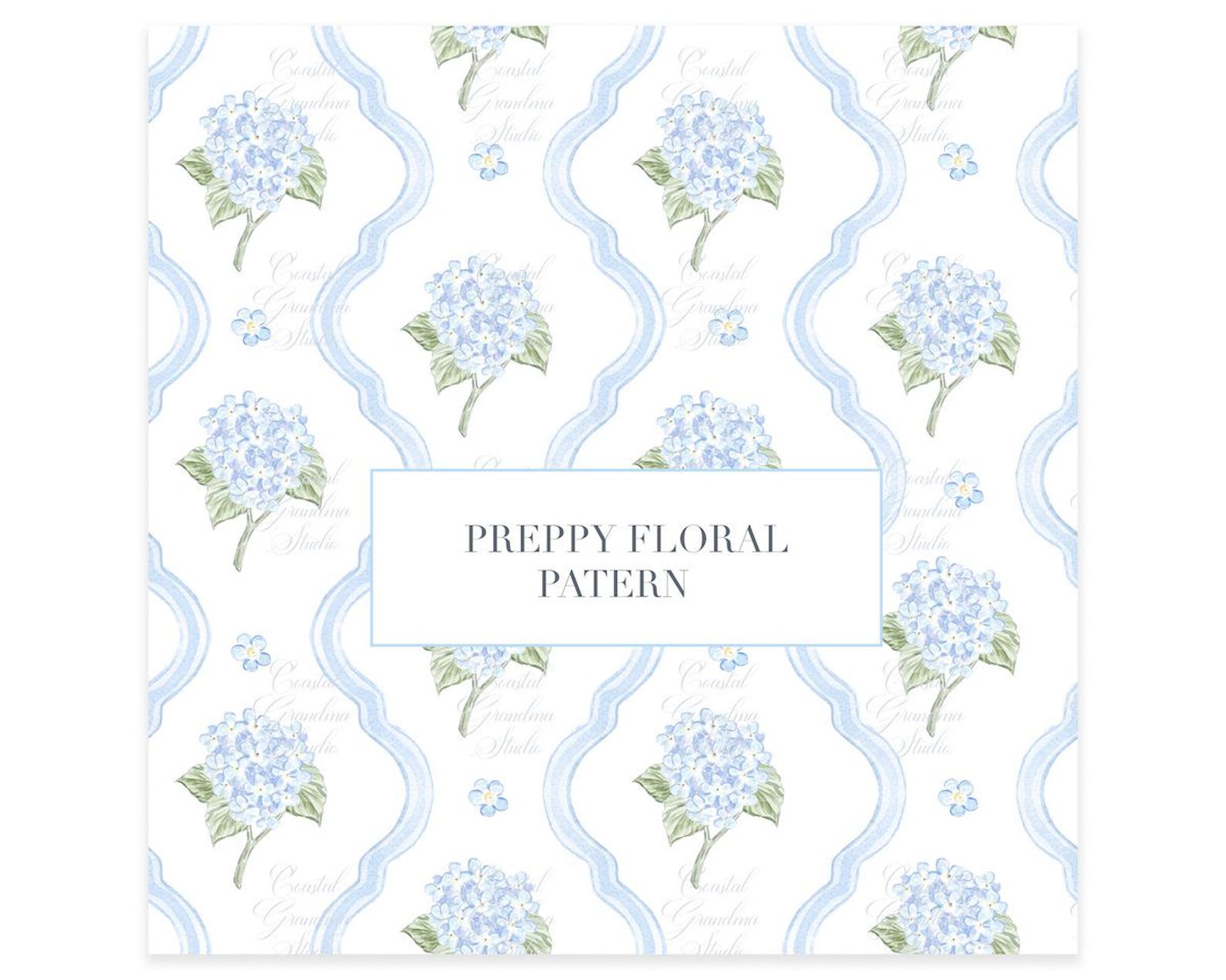 Preppy Spring Floral Hydrangea Floral Tile Pattern // Blue Coquette ...