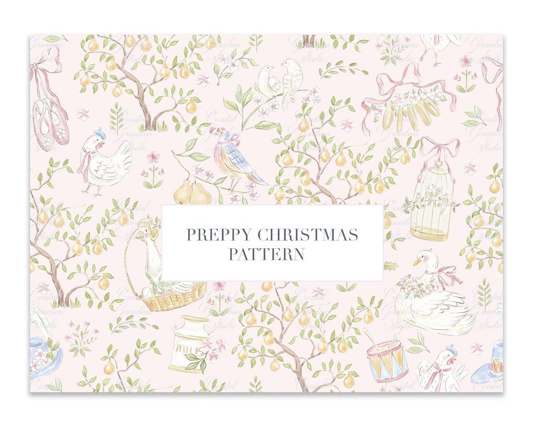 Twelve Days of Christmas Tree Pattern: Preppy Grandmillennial Design ...
