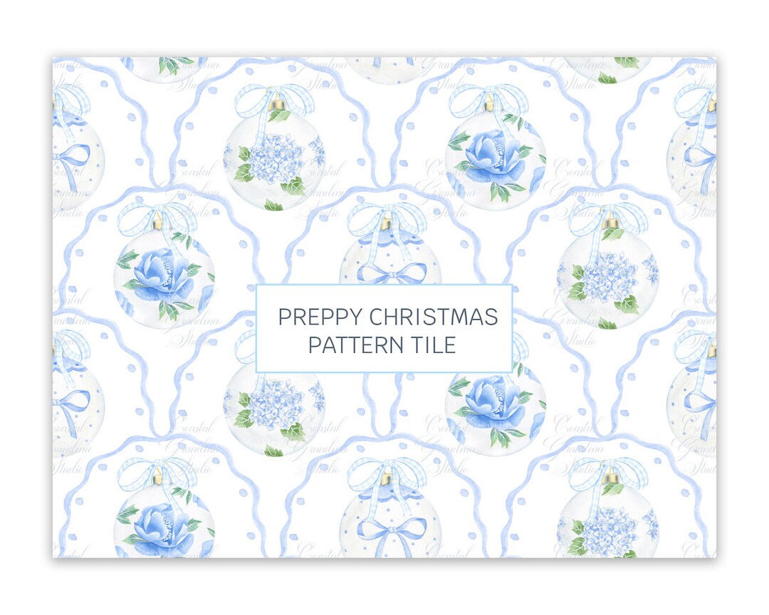 Preppy Christmas Hydrangea Ornamnet Tile Pattern //blue Christmas ...