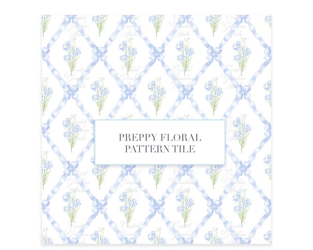 Preppy Forget-me-nots Floral Bow Tile Pattern // Blue Coquette // Grand ...