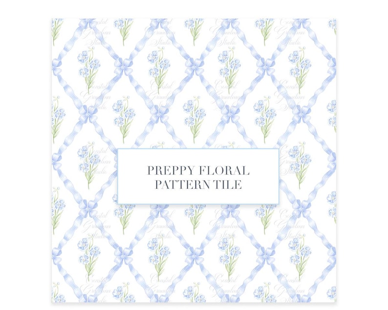 Forget-me-nots Floral Bow Tile Pattern: Preppy Coquette Design (digital ...