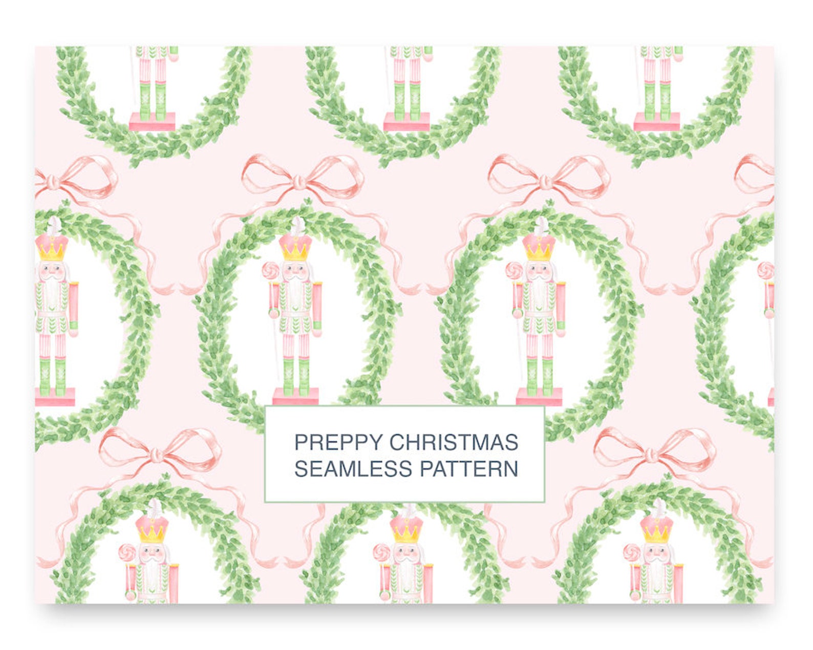 Preppy Christmas Nutcracker Tile Pattern: Pastel Grandmillennial Design ...