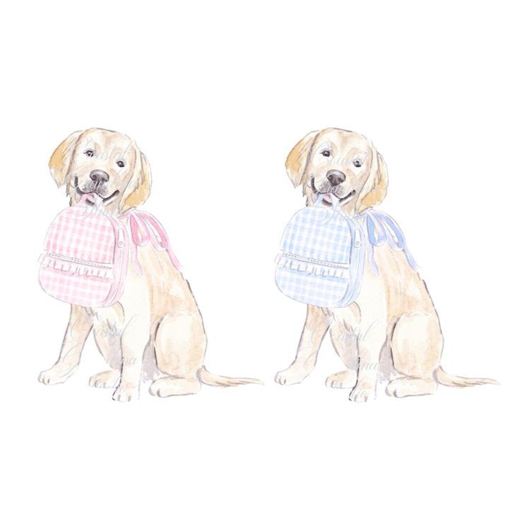 Preppy Golden Retrievers With Gingham Backpack // Pink Christmas ...