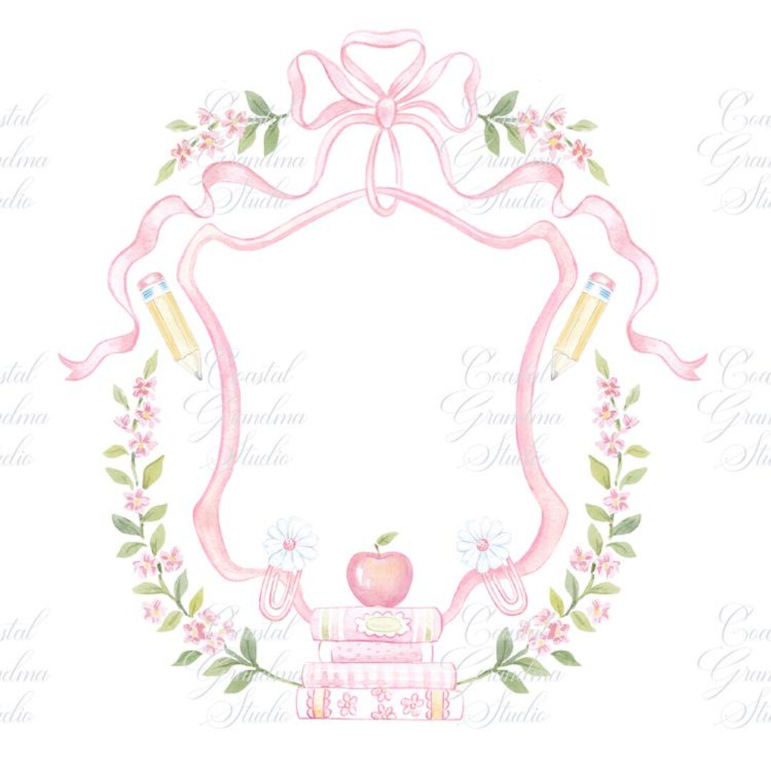 Back to School Watercolor Crest // Watercolor Clipart// Preppy School ...