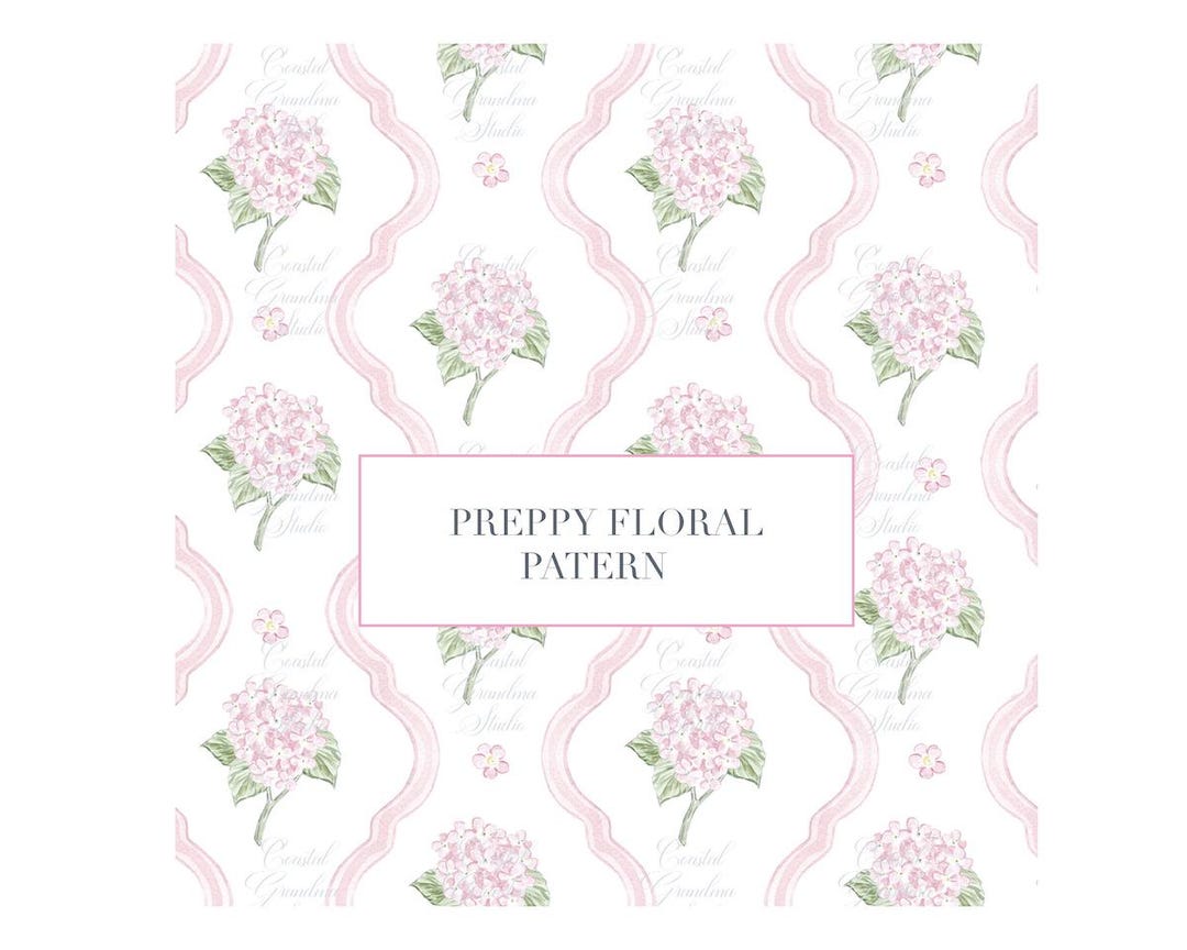 Preppy Spring Floral Hydrangea Floral Tile Pattern // Blue Coquette ...