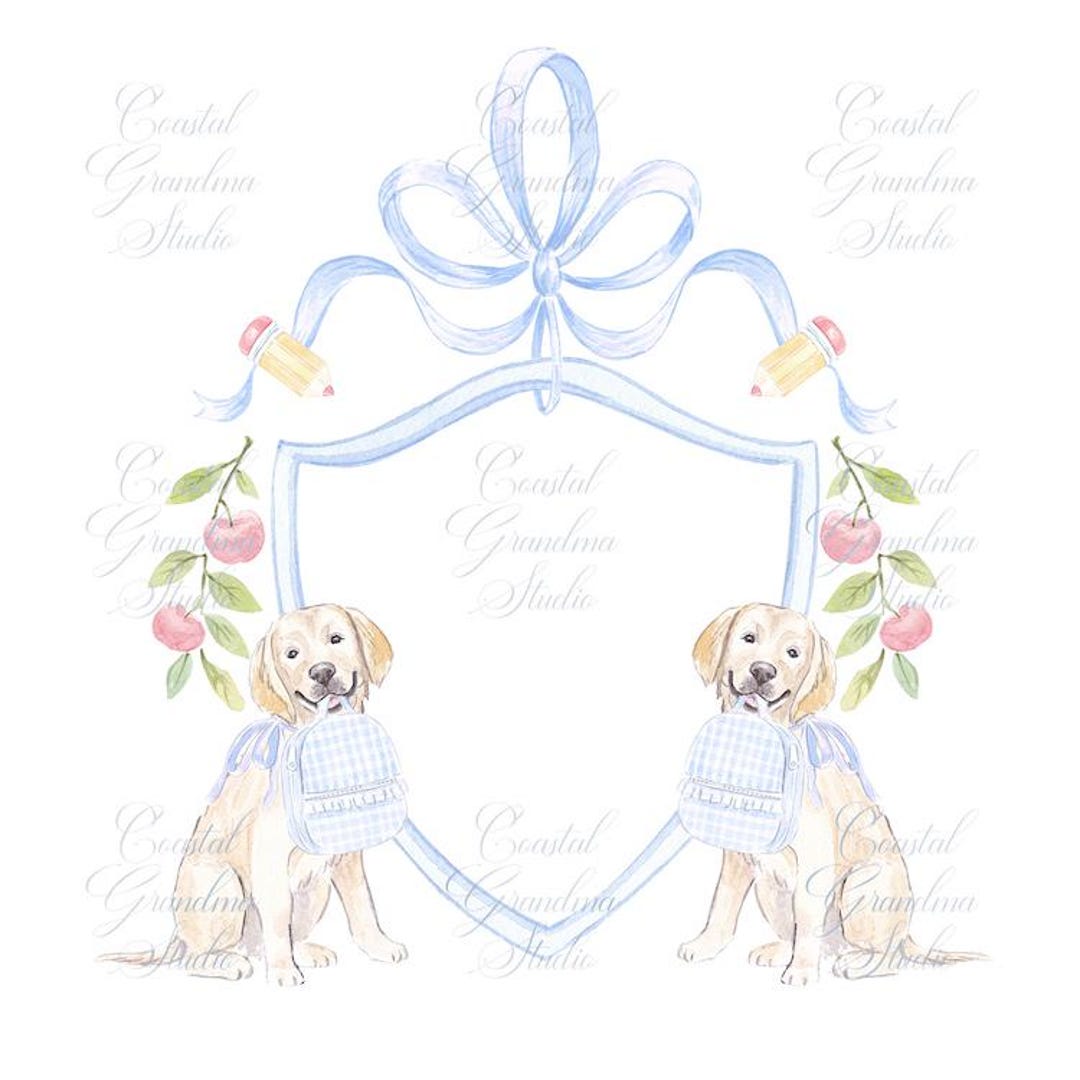 Back to School Watercolor Crest // Watercolor Clipart// Preppy School ...