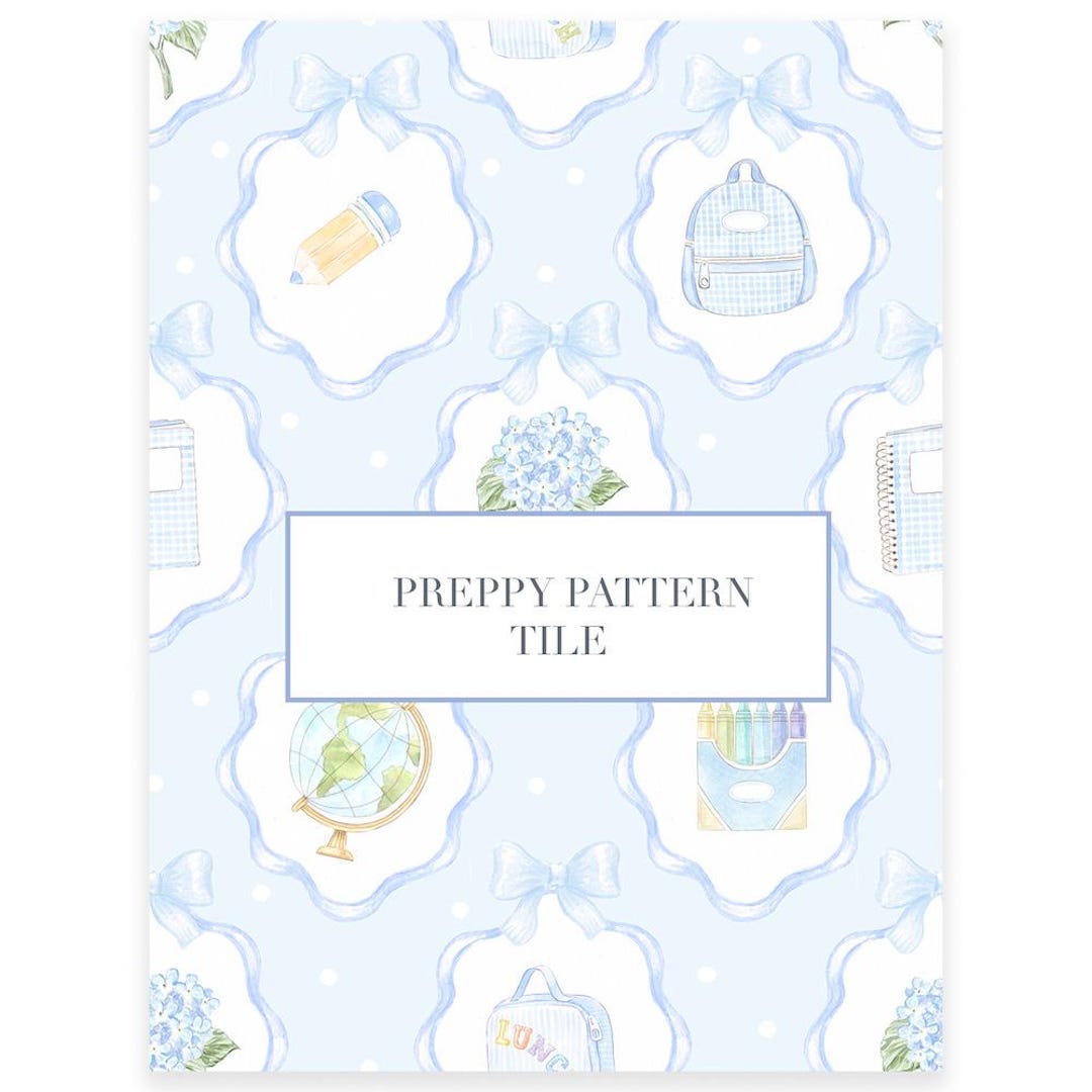 Preppy School Watercolor Pattern: Baby Blue Fabric (digital Download ...