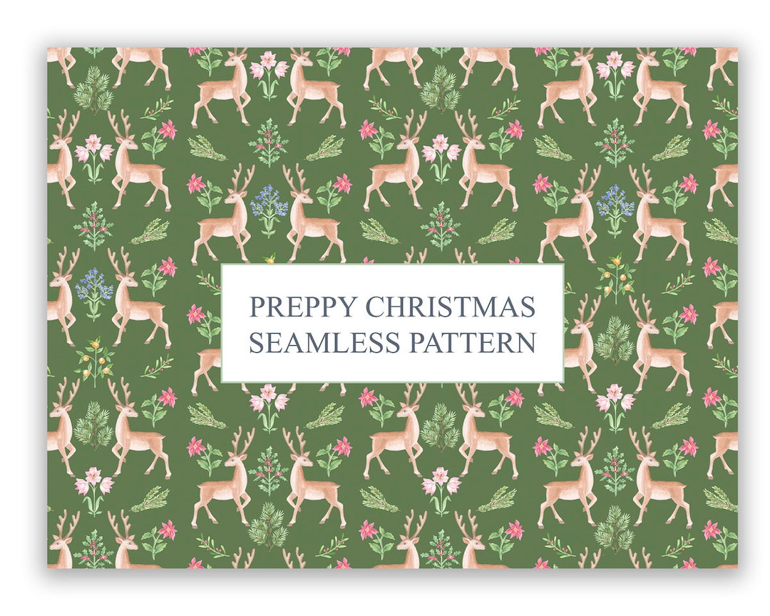 Preppy Christmas Deer Tile Pattern: Coastal Grandmillennial Design ...