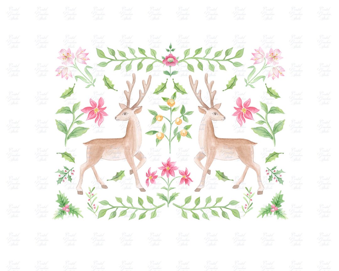 Christmas Mughal Deer Clipart // Preppy // Reindeer Christmas // Grand ...