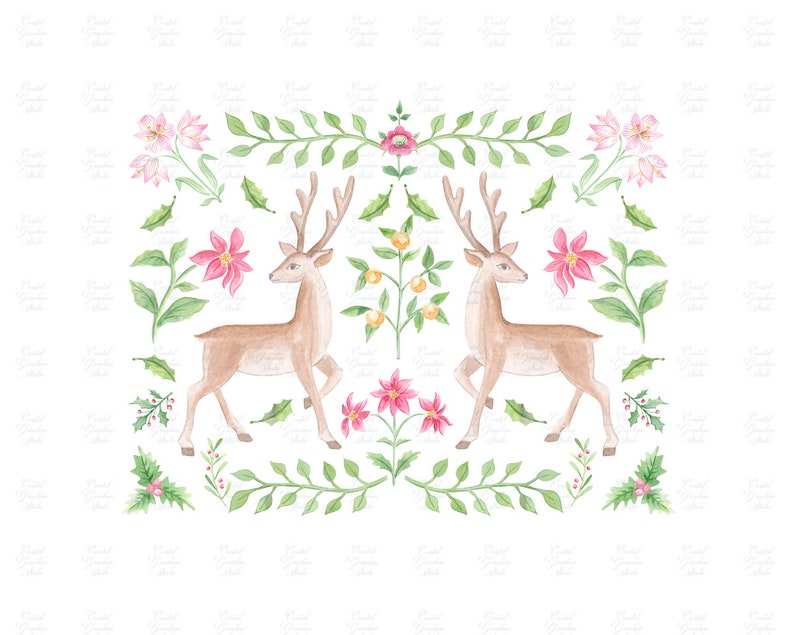 Christmas Mughal Deer Clipart // Preppy // Reindeer Christmas // Grand ...