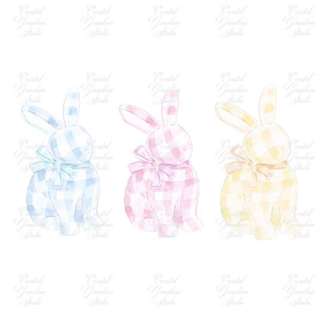 Gingham Easter Bunny Watercolor Clipart: Coquette PNG (digital Download ...