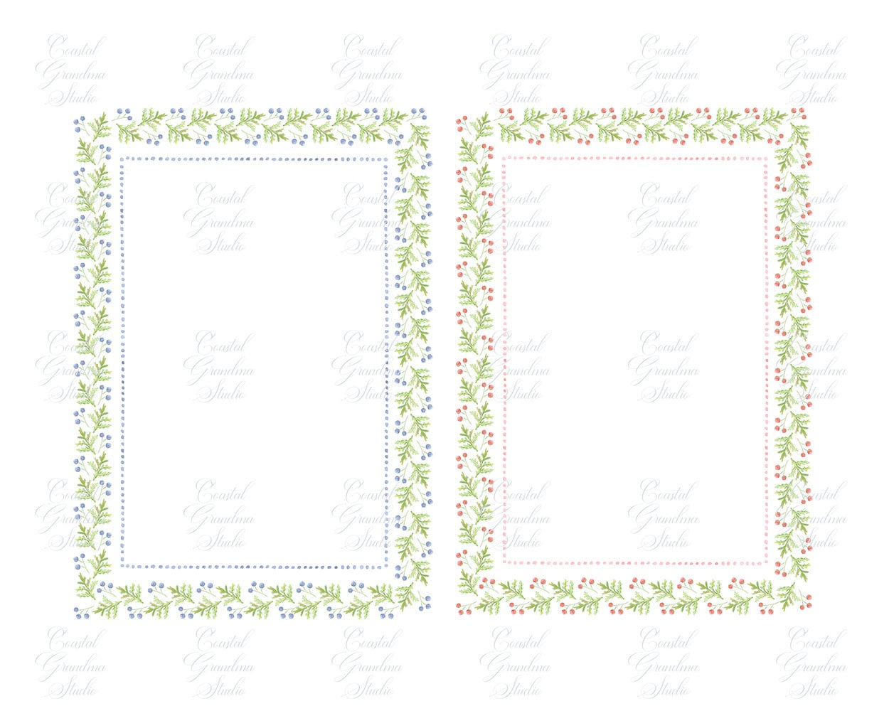 Christmas Preppy Clipart Frame // Preppy Boxwood Wreath // Blue and ...