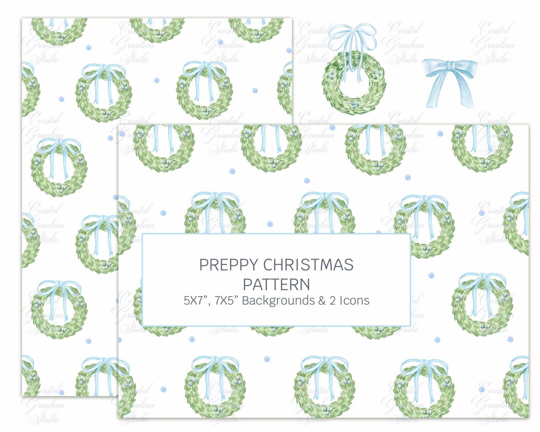 Blue Chinoiserie Christmas Bows & Garland Ribbon Repeating Pattern ...