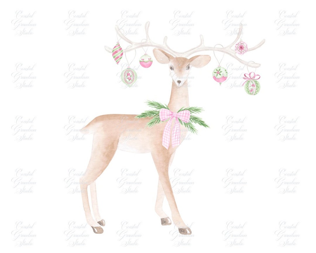 Christmas Chinoiserie Clipart // Preppy // Blue and White Reindeer ...
