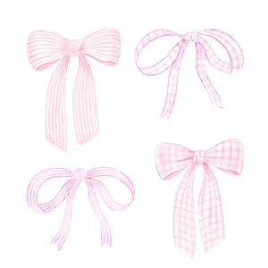 Preppy Gingham Pink Bow Clipart PNG // Grand Millennial // PNG - Etsy