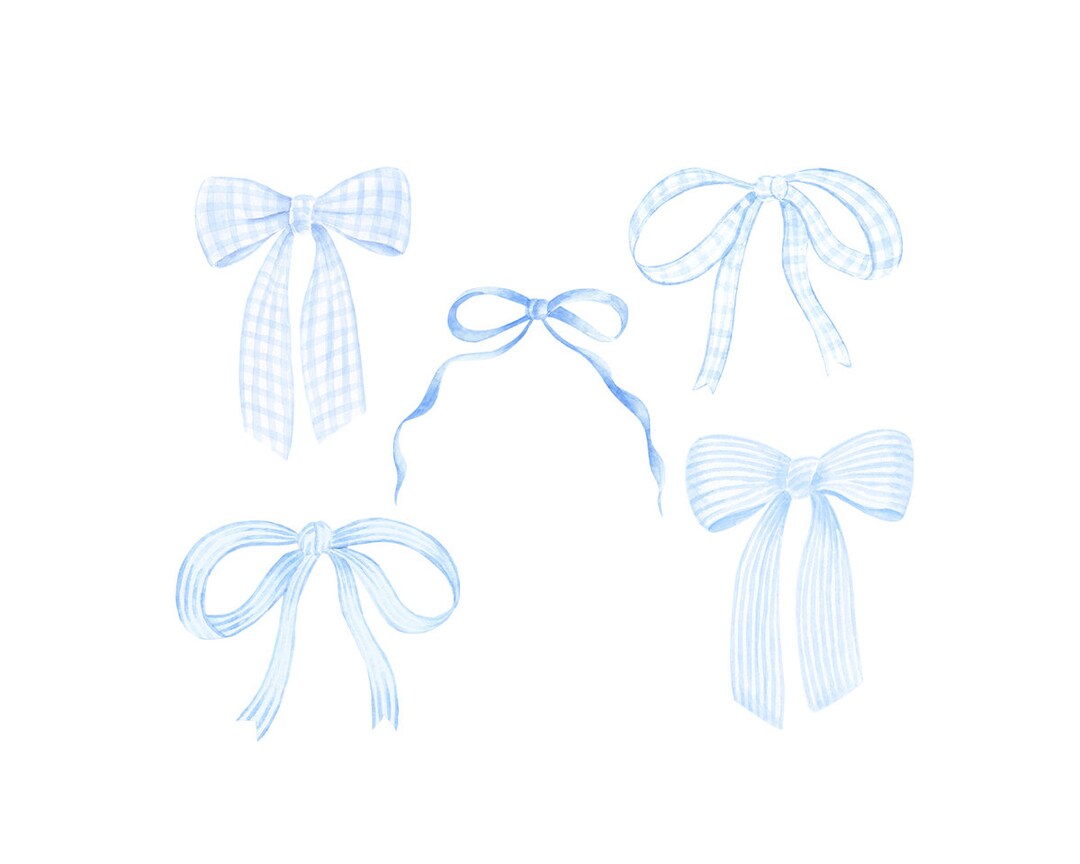 Preppy Gingham Blue Bow Clipart PNG // Grand Millennial // PNG - Etsy