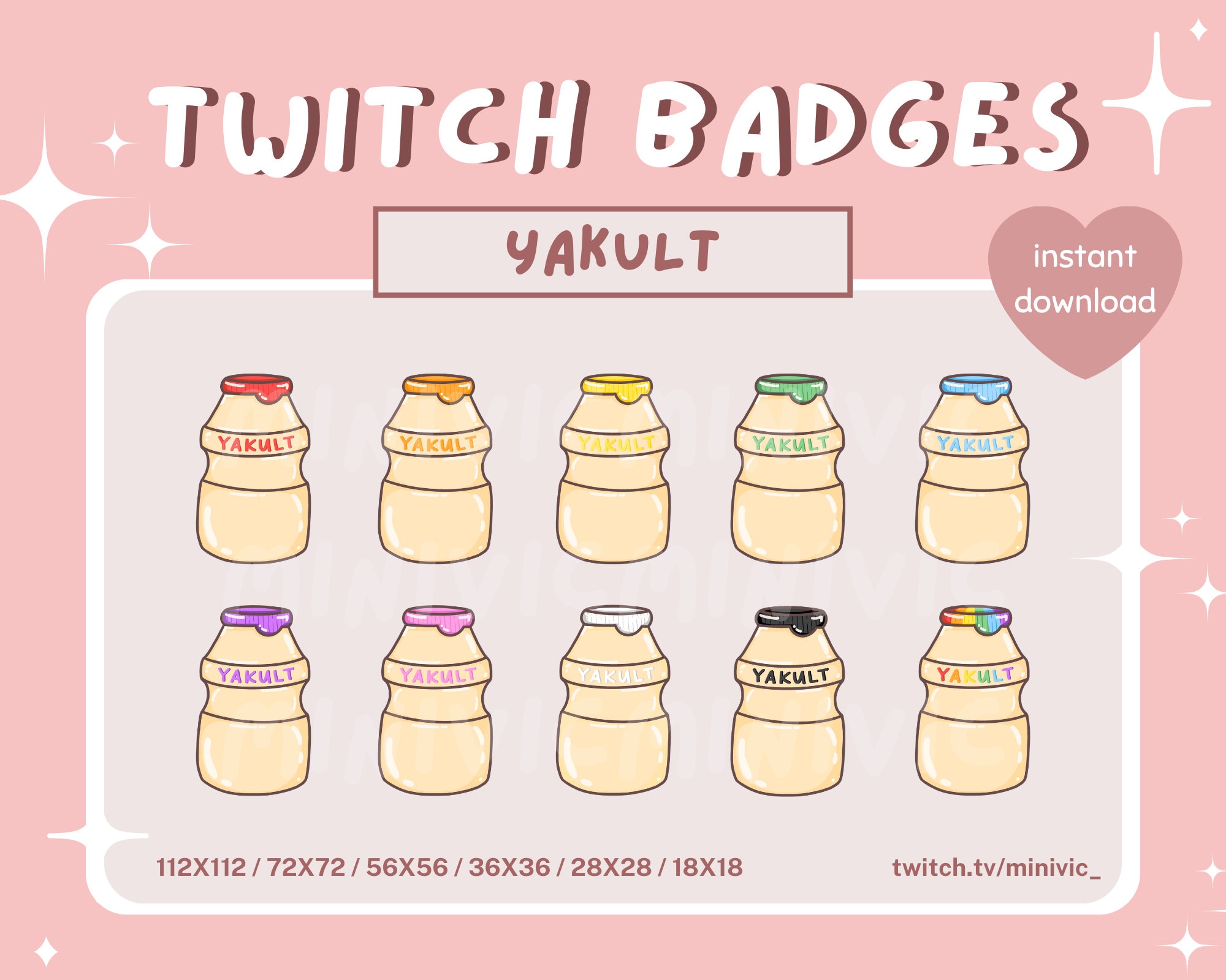 Kawaii Korean Drink Yakult Bottles Variety Pack | 10 Badges | Twitch ...