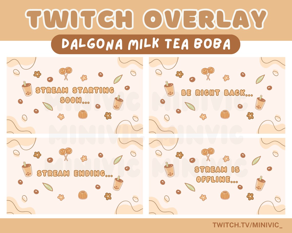 Animated Cute Original/dalgona Milk Tea Boba Twitch Overlay Screens for ...