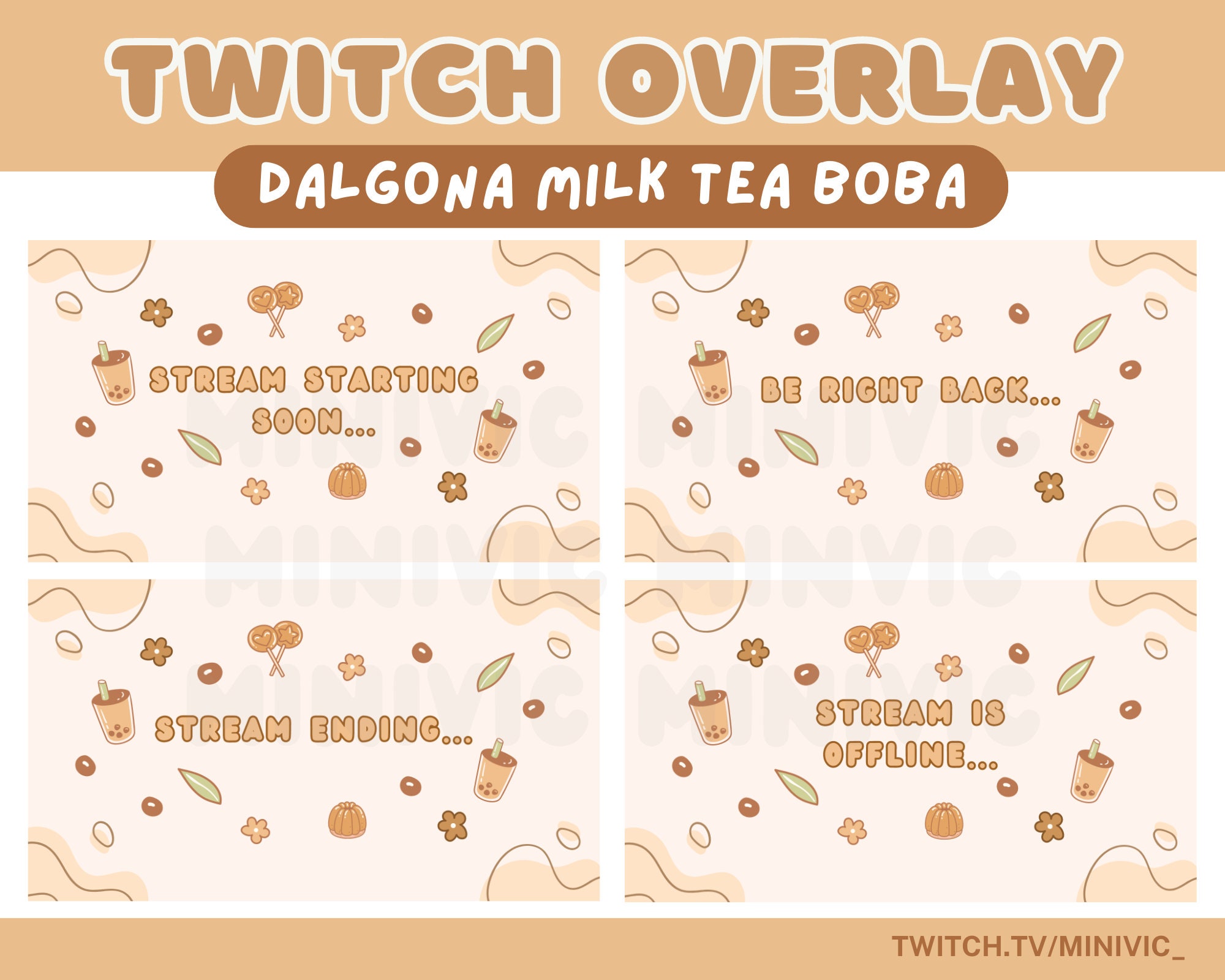 Animated Cute Original/dalgona Milk Tea Boba Twitch Overlay Screens for ...