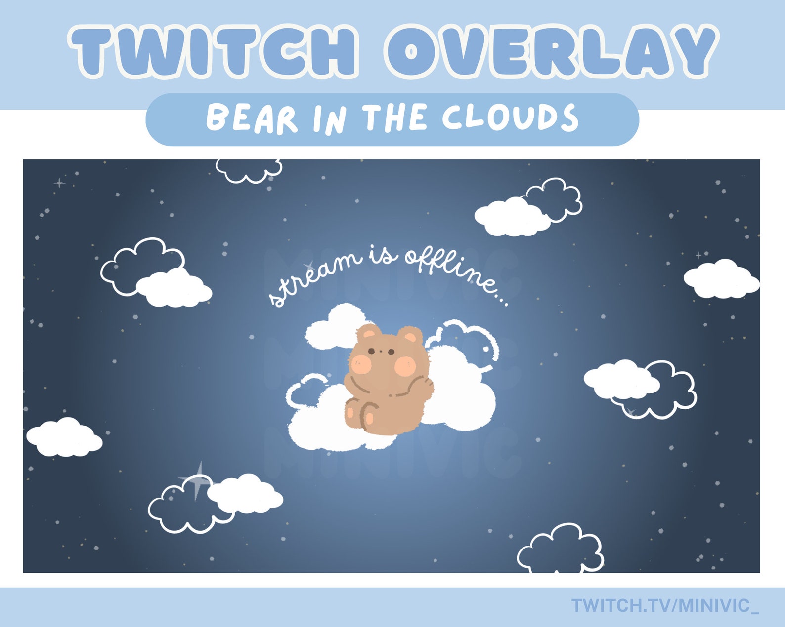 Animated Cute Blue Bear in the Clouds Twitch Overlay Screens for Stream ...