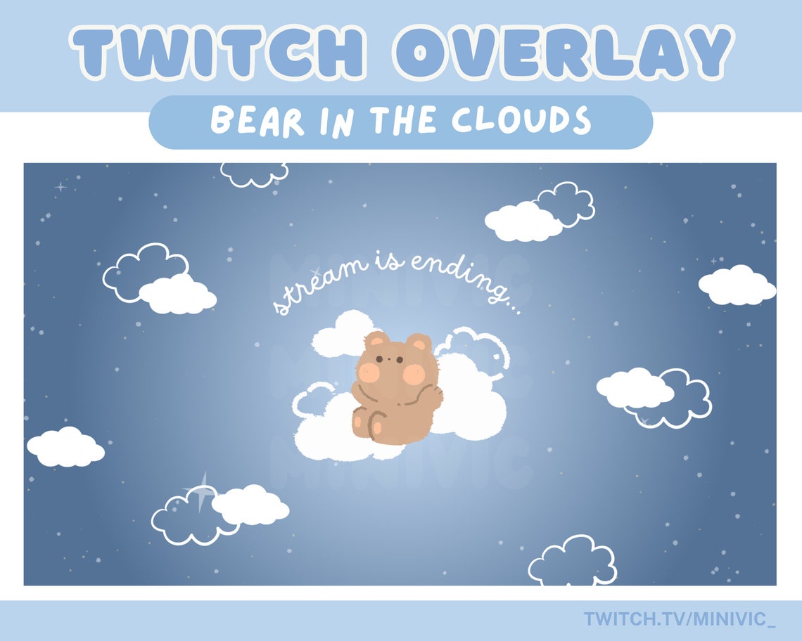 Animated Cute Blue Bear in the Clouds Twitch Overlay Screens for Stream ...