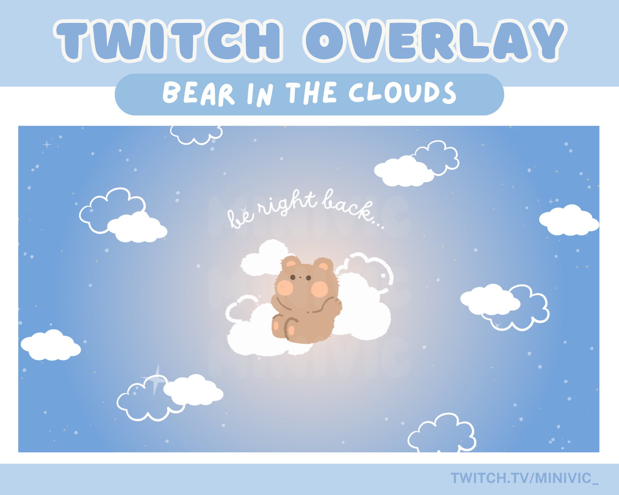 Animated Cute Blue Bear in the Clouds Twitch Overlay Screens for Stream ...