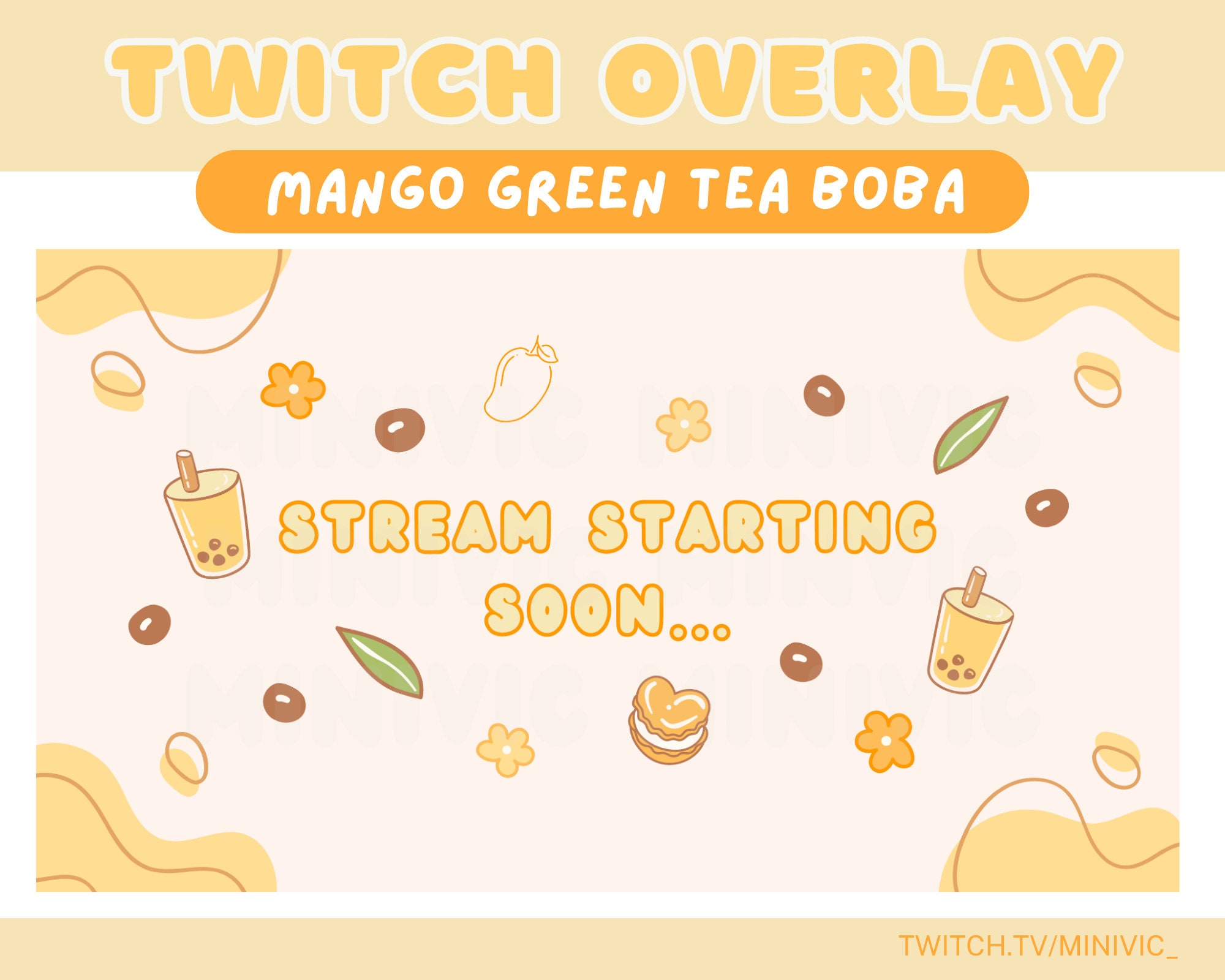 Animated Cute Mango Green Tea Boba Twitch Overlay Screens for Stream ...