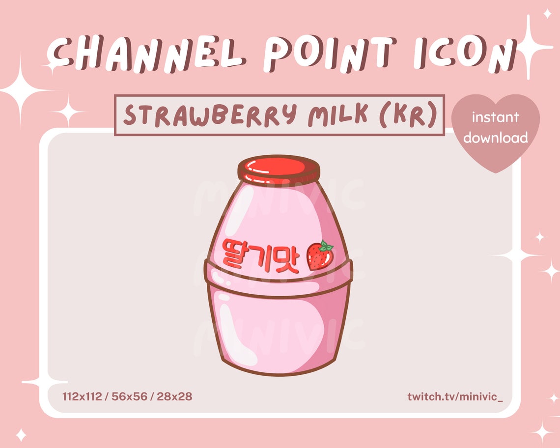 Kawaii Korean Drink Strawberry Milk 딸기 우유 (KR) Icon | Twitch Channel ...