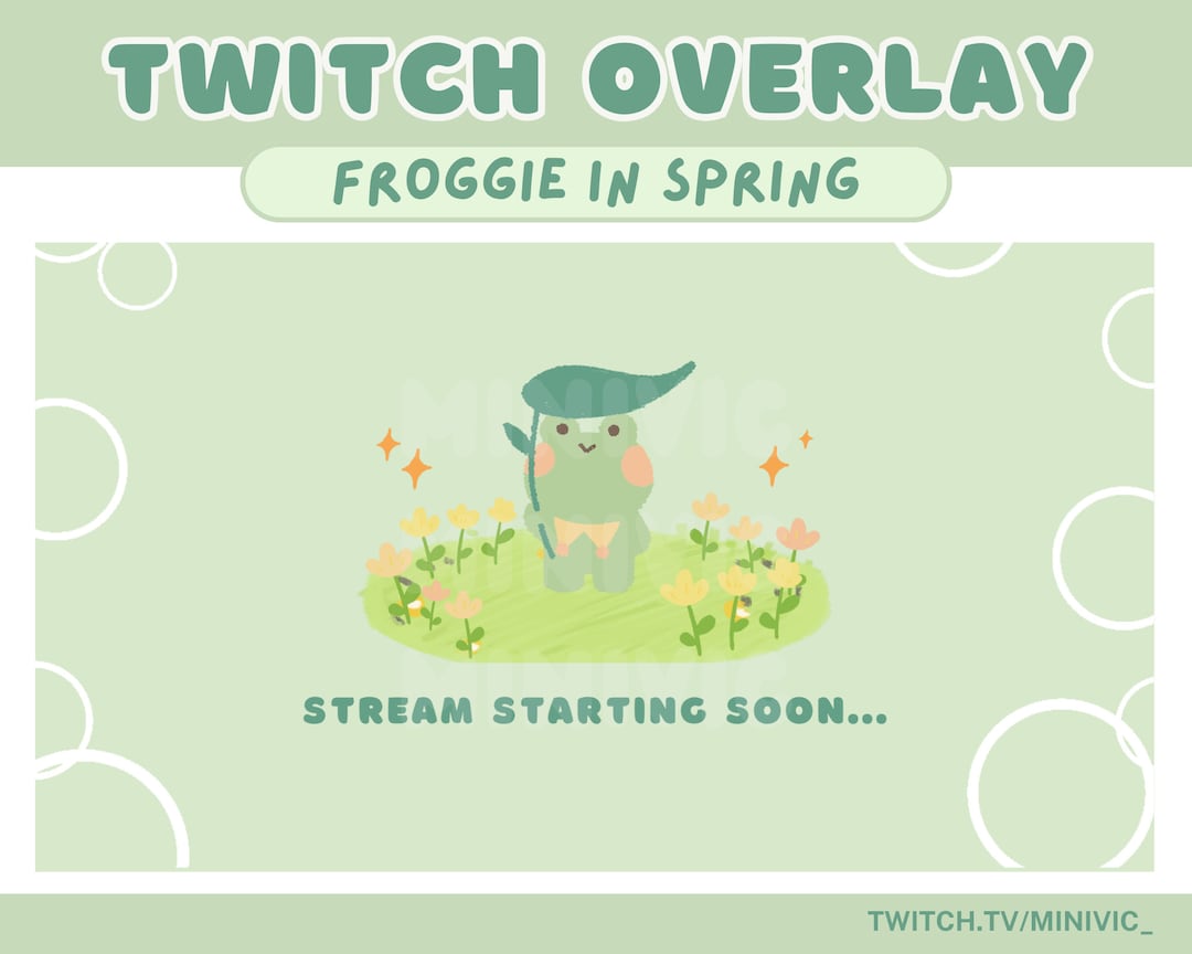 Animated Cute Green Frog in Spring Twitch Overlay Screens for Stream ...