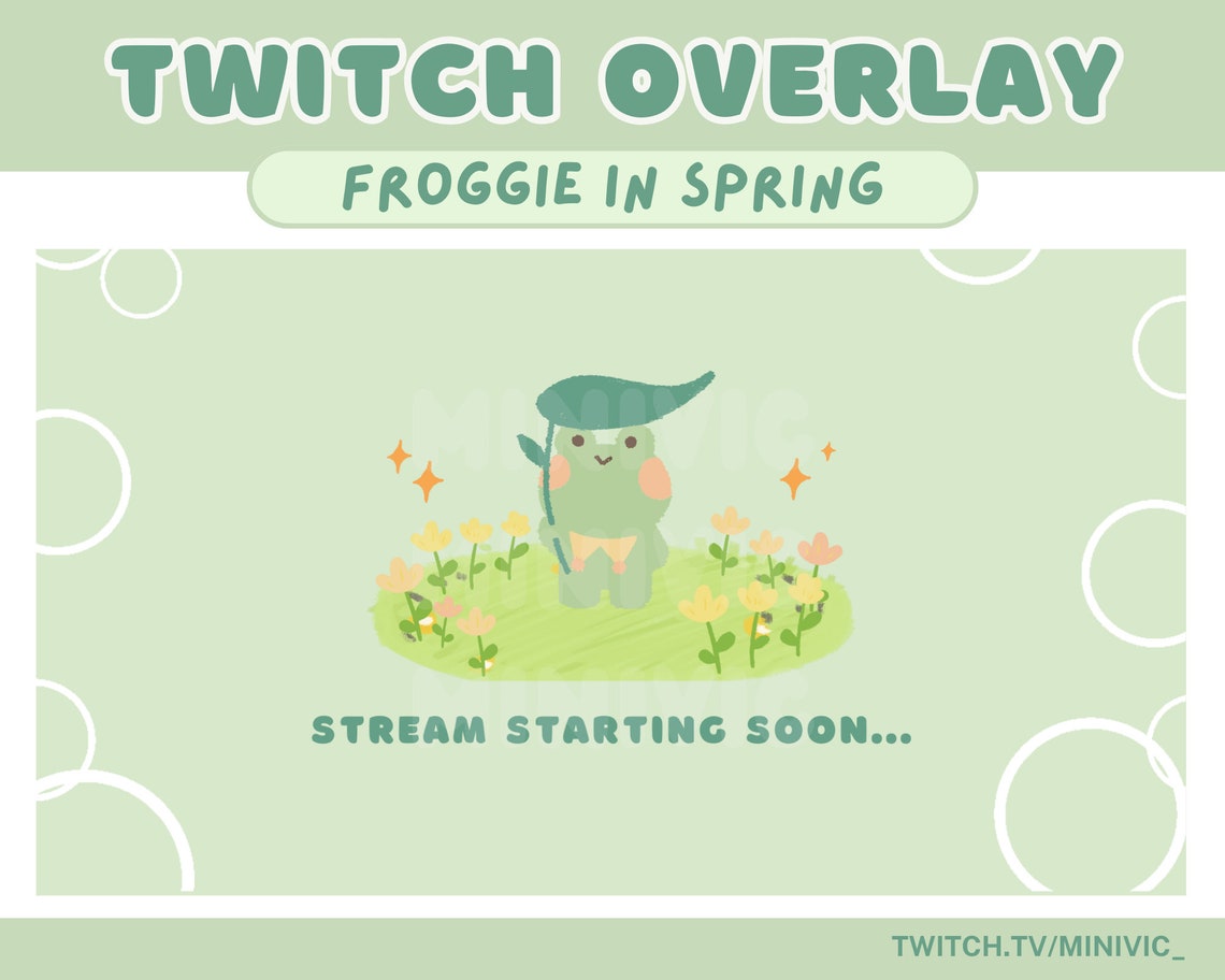 Animated Cute Green Frog in Spring Twitch Overlay Screens for Stream ...