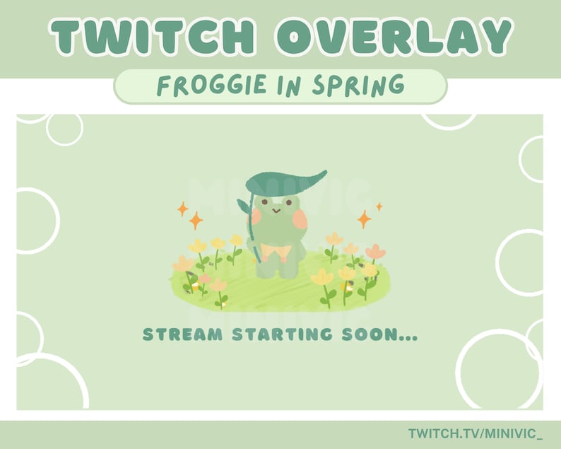 Animated Cute Green Frog in Spring Twitch Overlay Screens for Stream ...