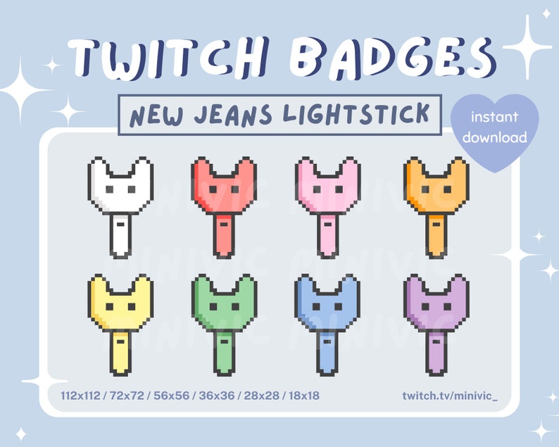 Pixel Art New Jeans Binky Lightstick Pack | 8 Badges | Twitch Sub/bit ...