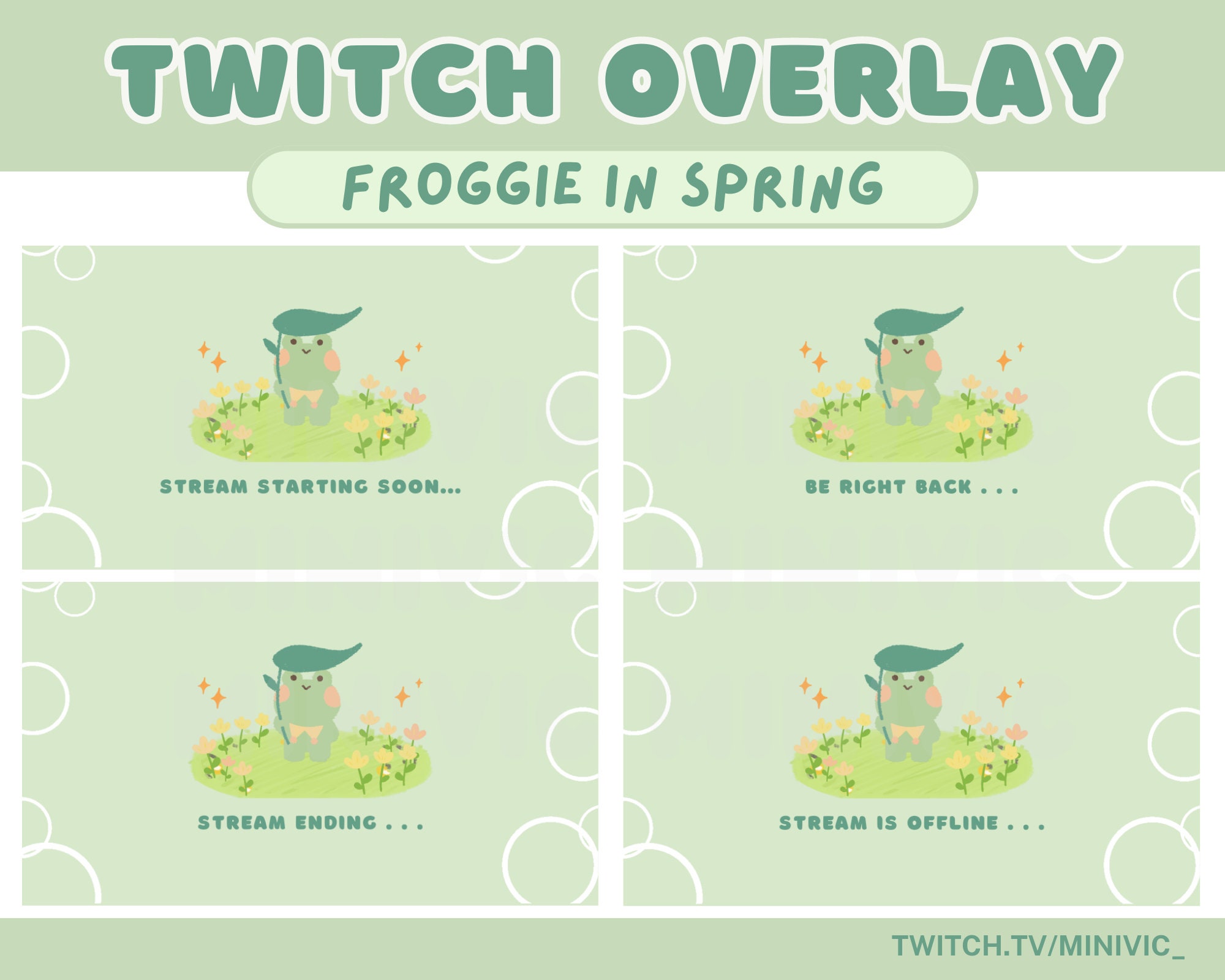 Animated Cute Green Frog in Spring Twitch Overlay Screens for Stream ...