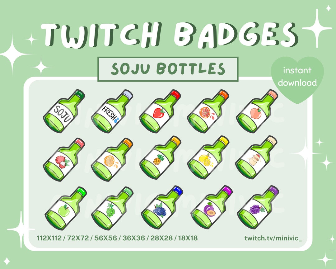 Korean Soju Bottle Twitch Badge Pack: Variety Flavors | Twitch Emotes ...
