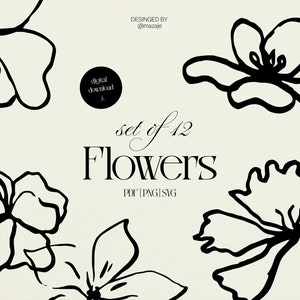Hand-drawn Line Flowers, Vector Illustrations, Minimalist Floral ...