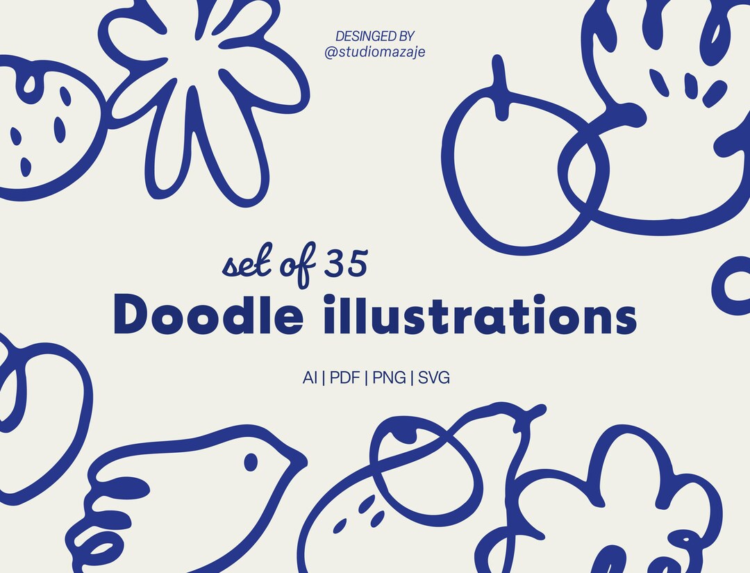 35 Cute Doodle Clipart, Art Hand Drawn Illustrations, Stickers & Crafts ...