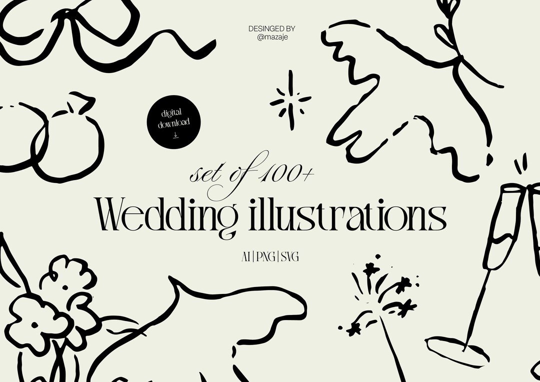 Hand-drawn Wedding Illustrations: 100+ Artistic Designs (digital ...