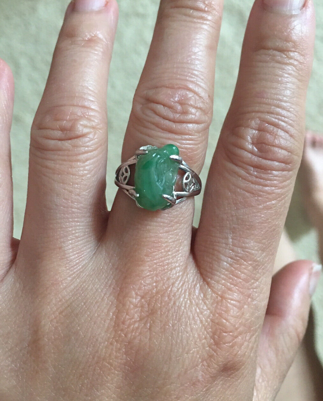 Grade A Jadeite Jade Hand Carved Frog in Sterling Silver Ring - Etsy
