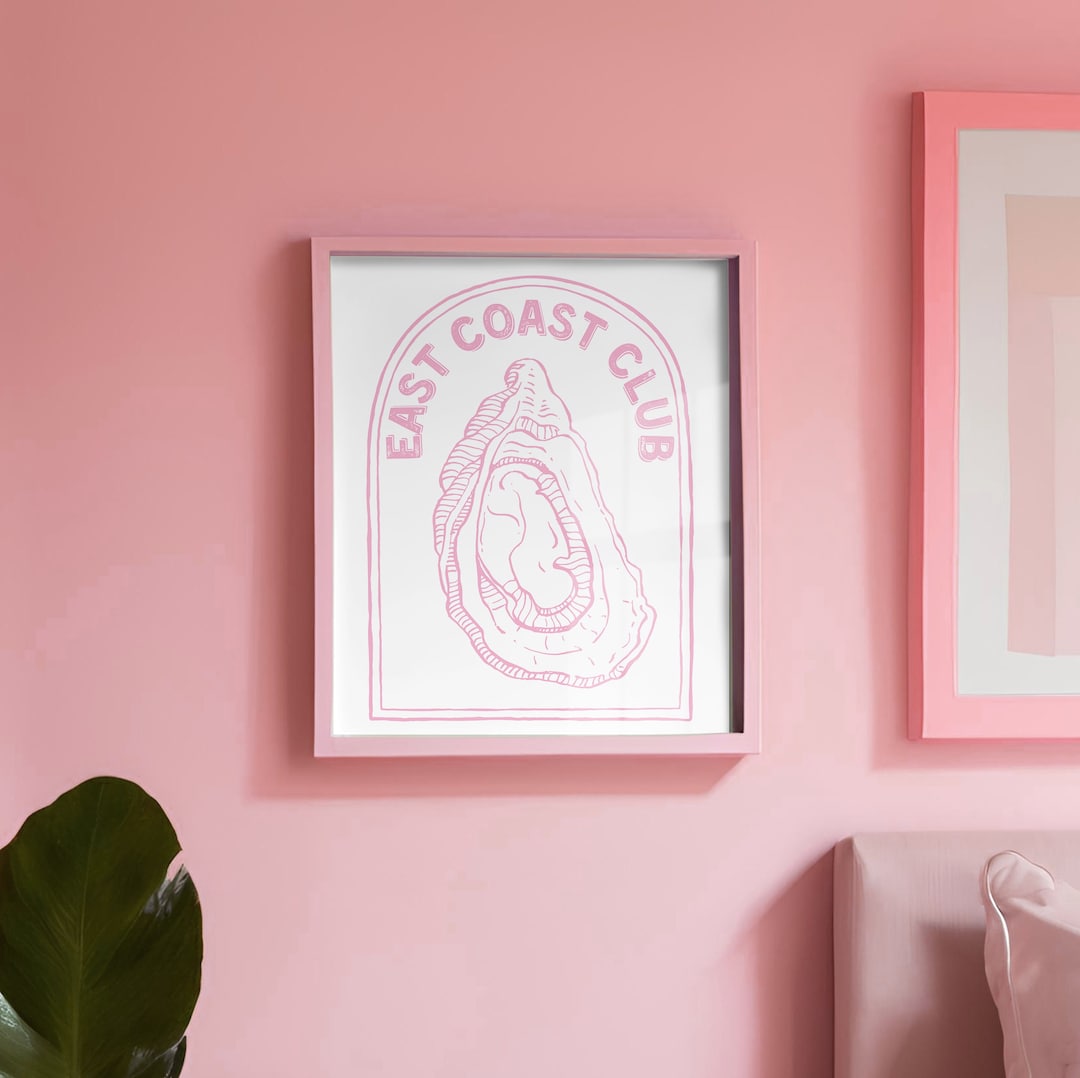 Pink East Coast Wall Art Trendy Coastal Art Nantucket Print Oyster ...