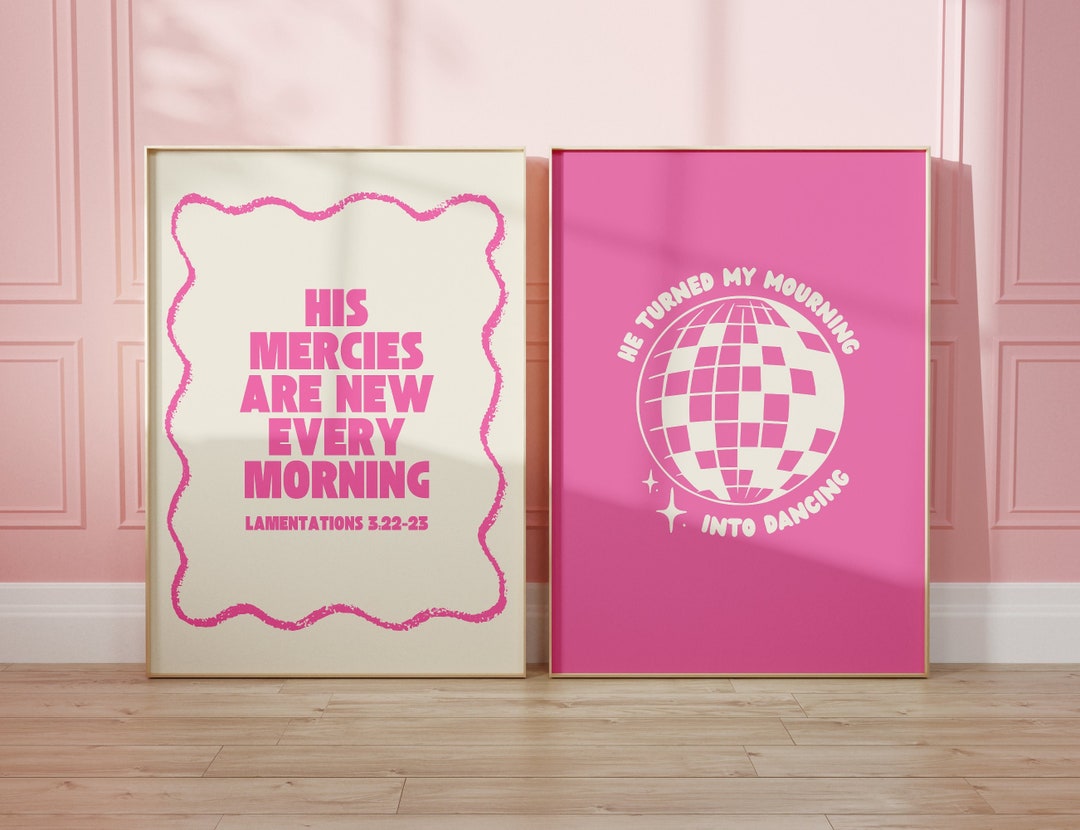 Set of 2 Pink Bible Verse Wall Art Pink Christian Wall Art Printable ...