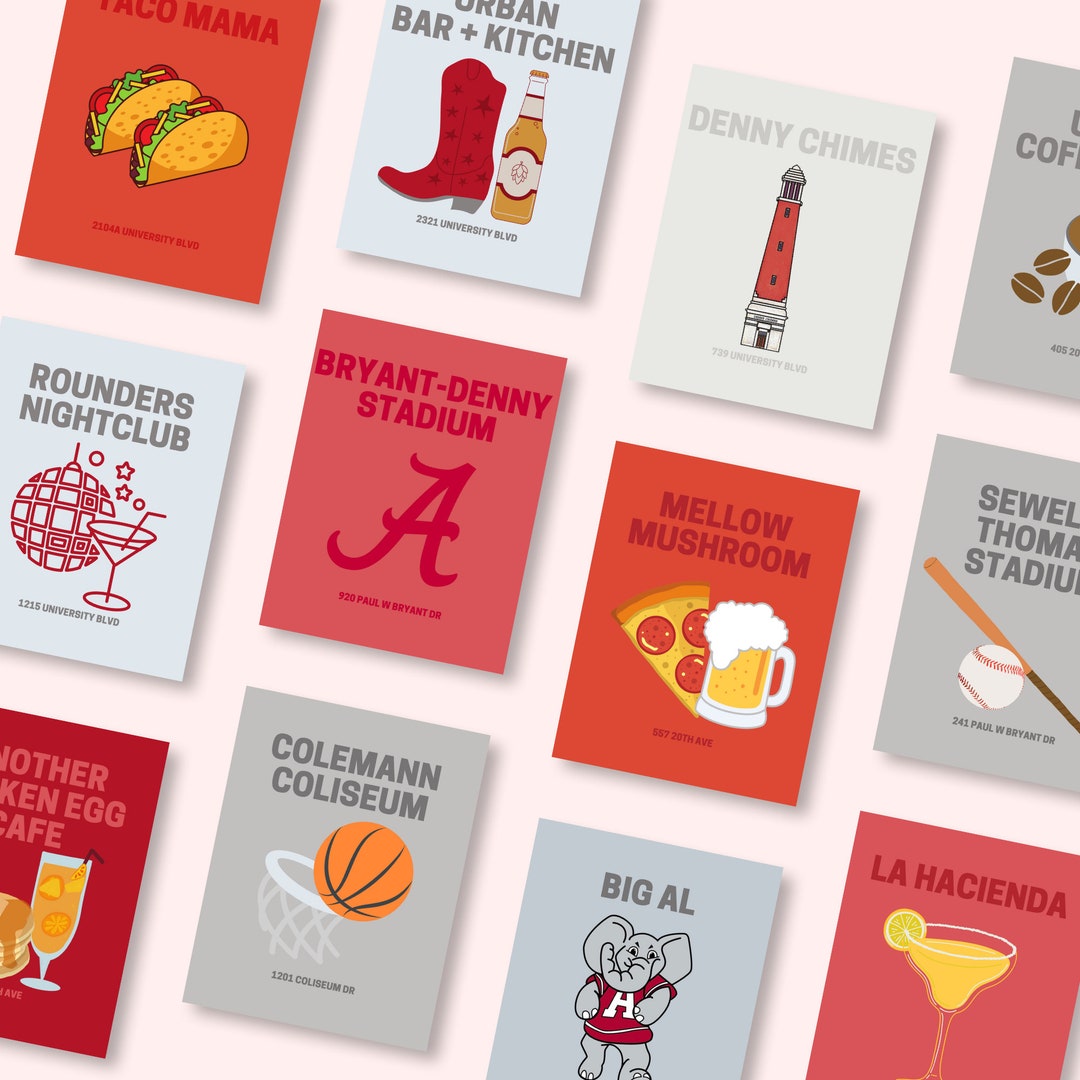 University of Alabama Prints Wall Decor, Pack of 12 - Etsy