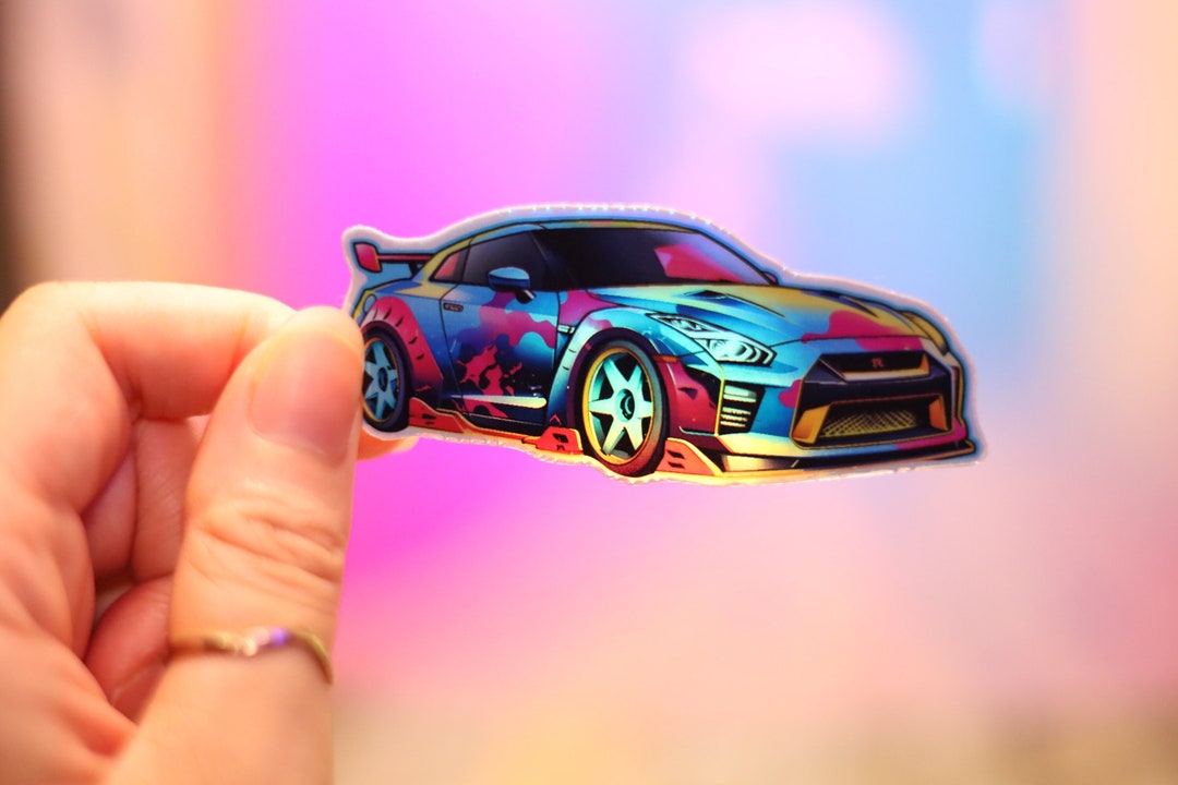 Holo GT-R R35 Sports Car Sticker Holographic Shiny | Laptop | Car Decal ...