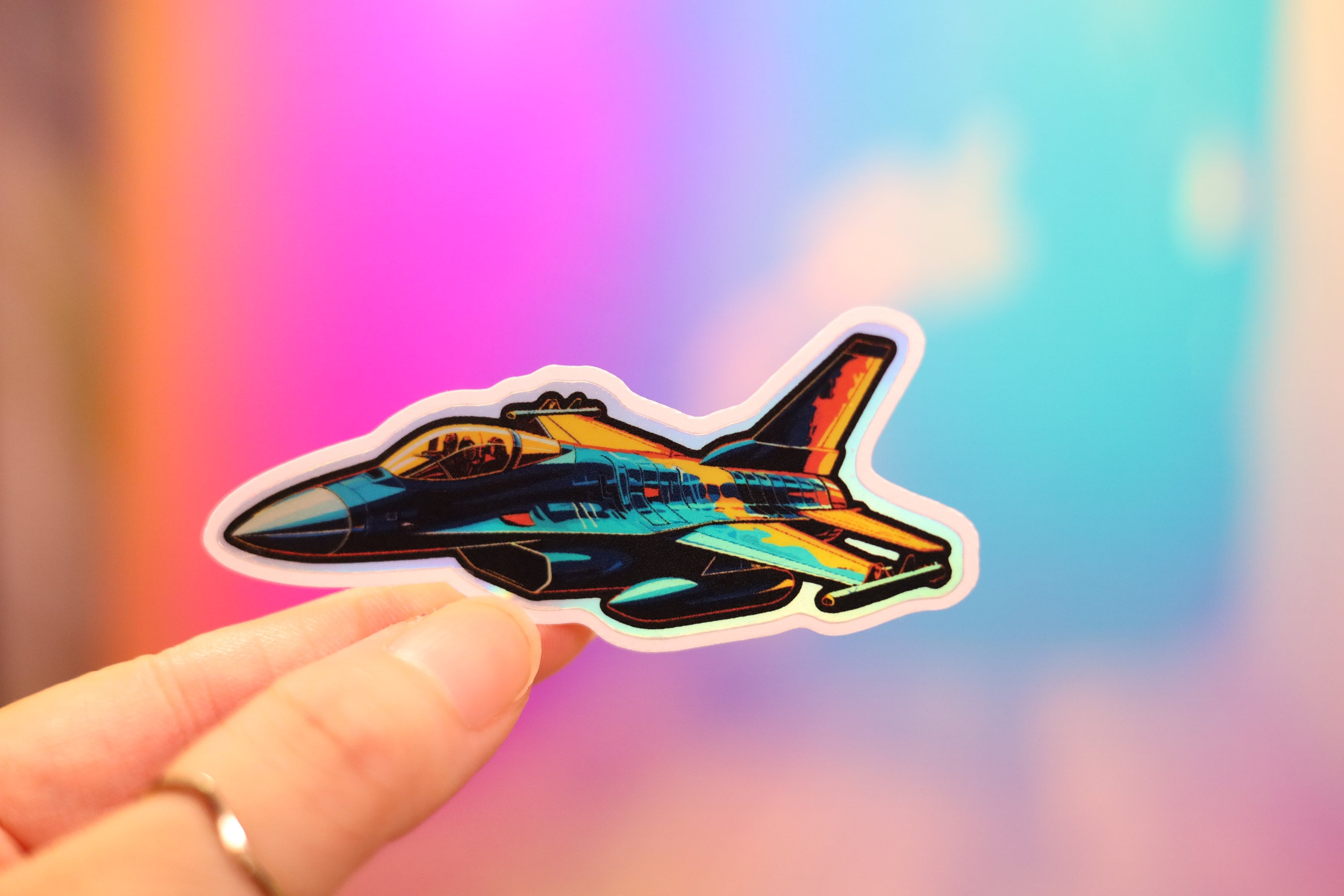 2x Holo F-16 Fighting Falcon Fighter Jet Stickers Holographic Shiny ...