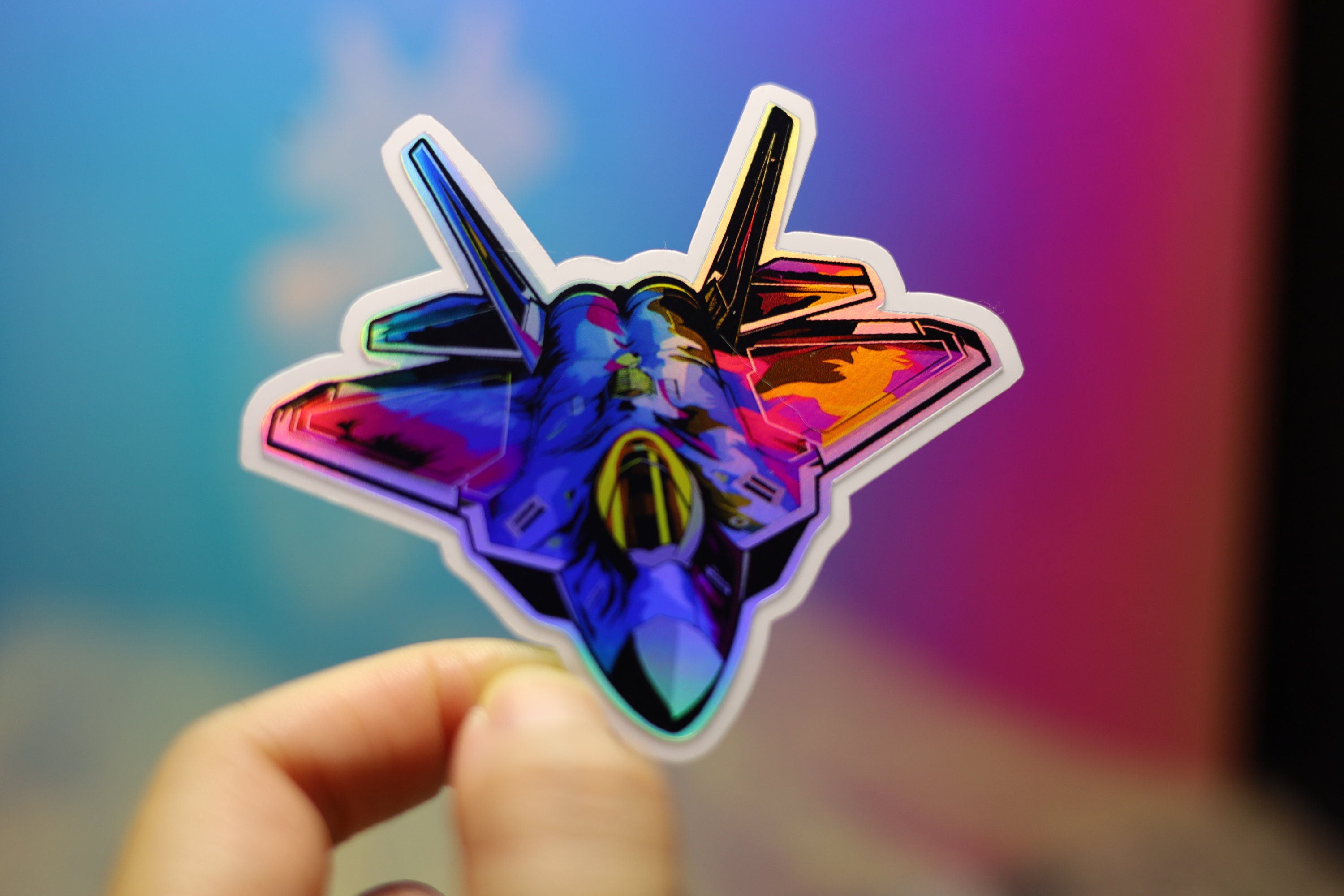 Holo F-22 Raptor Fighter Jet Sticker Holographic Shiny Decal Colorful ...