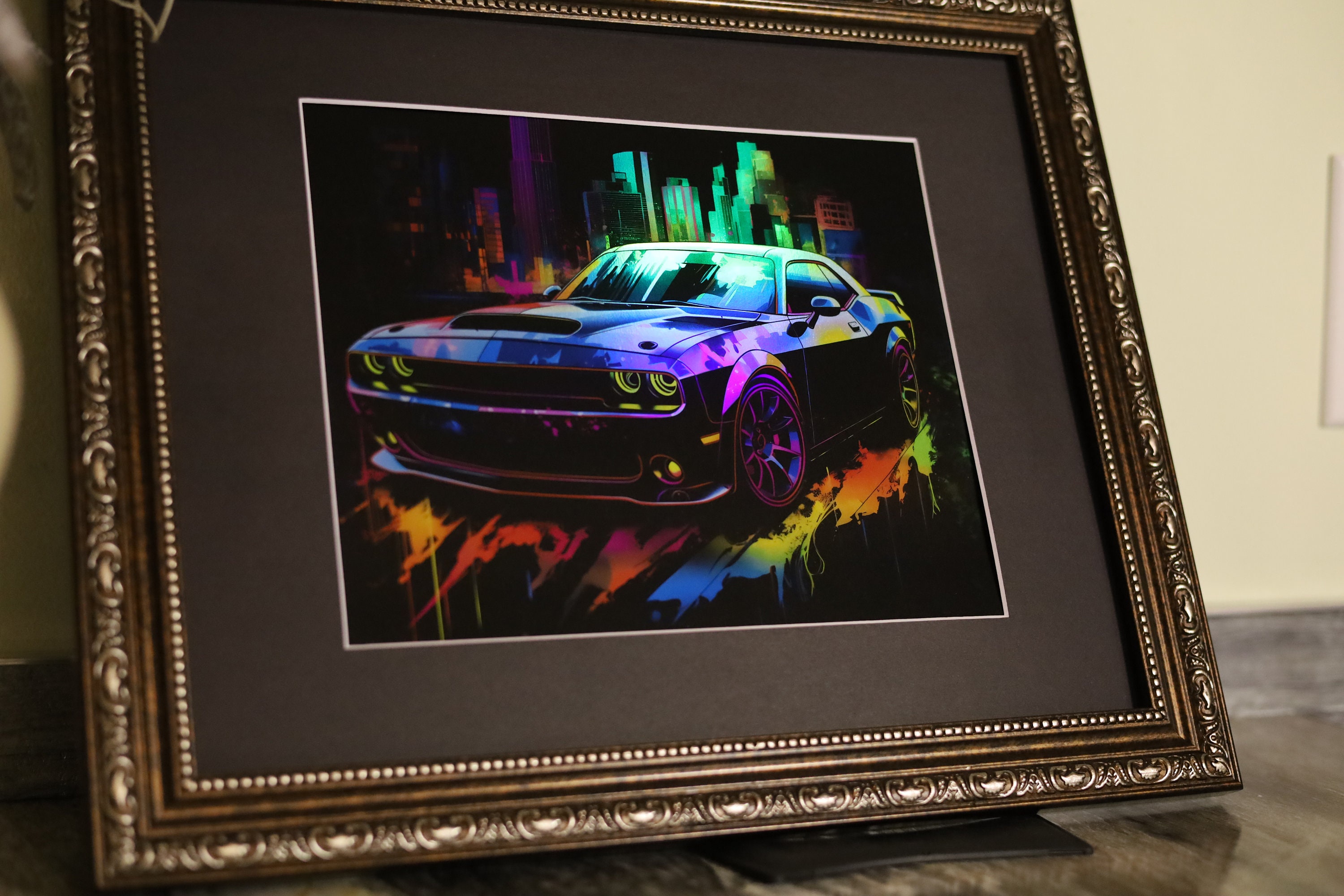Holo Challenger Muscle Race Car Art Print Sticker Magnet Holographic ...